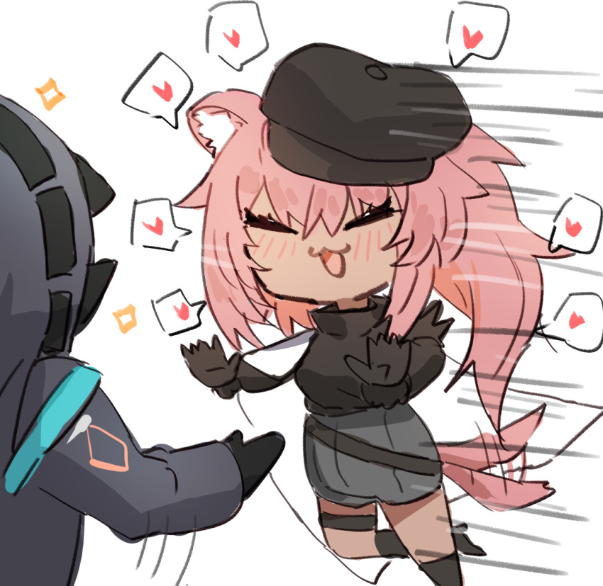 Safebooru - 1girl 1other :3 :d afterimage animal ear fluff animal ears arknights black coat ...