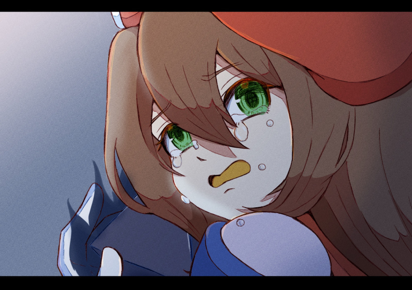 Safebooru - 1girl android bangs blush brown hair crying gloves green ...