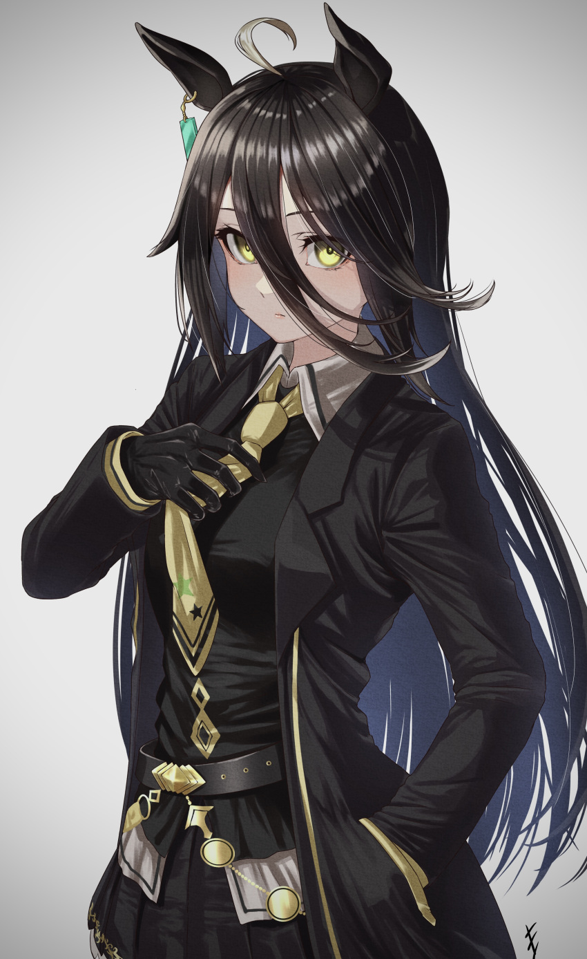 Safebooru - 1girl absurdres adjusting clothes adjusting necktie ahoge animal ears belt black ...