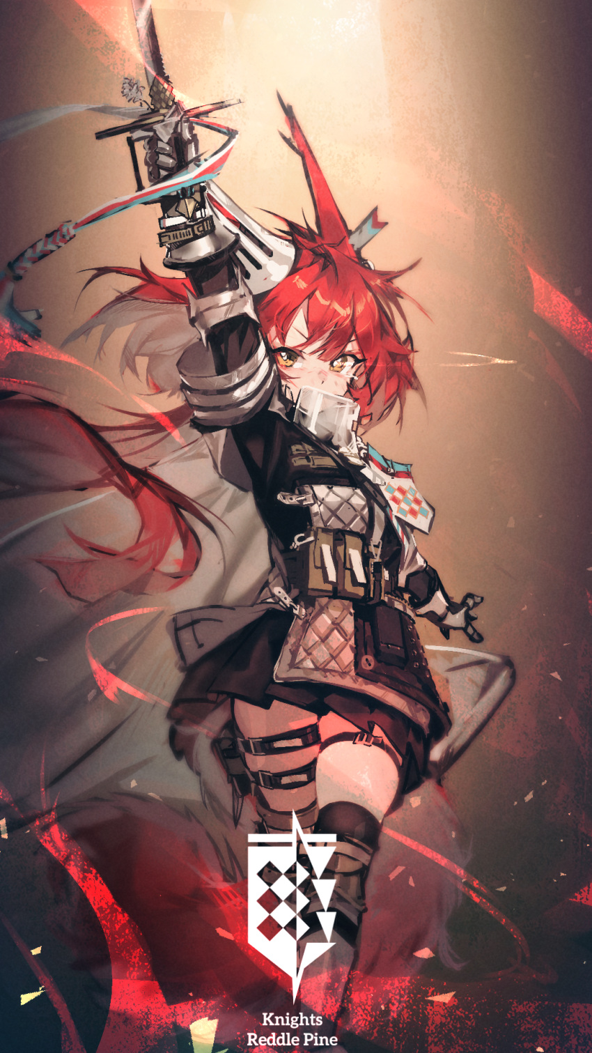 Safebooru - 1girl animal ears arknights arm up armor armored boots backlighting black shirt ...