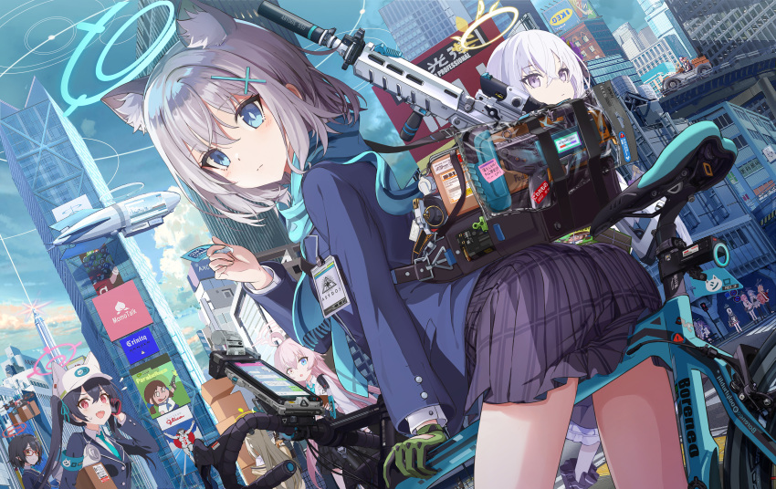 Safebooru - 6+girls absurdres ahoge aircraft animal ear fluff animal ears armband assault rifle ...