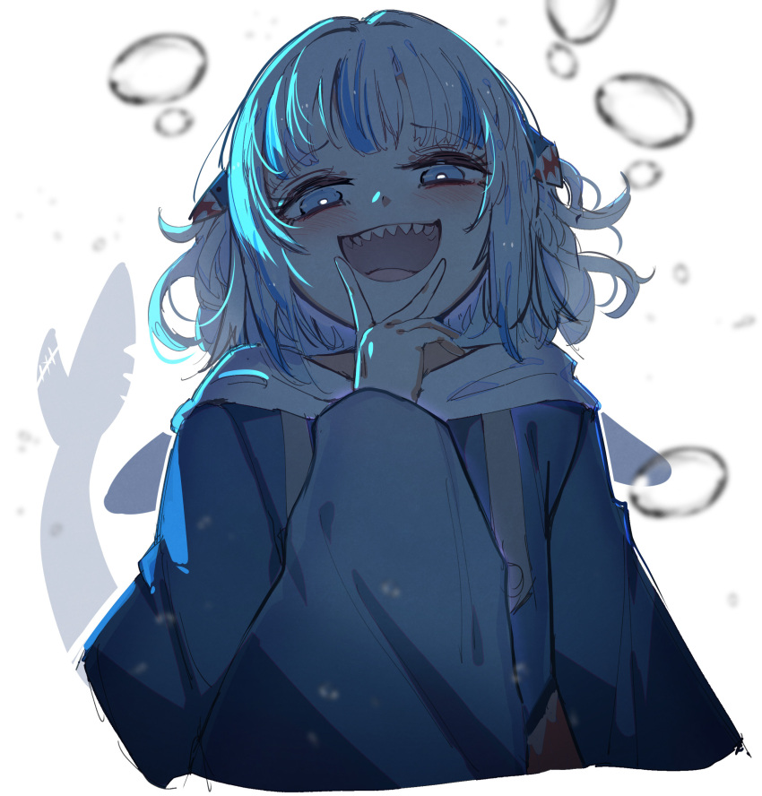 Safebooru - 1girl absurdres at2. blue eyes blue hair bubble eyebrows visible through hair fish ...