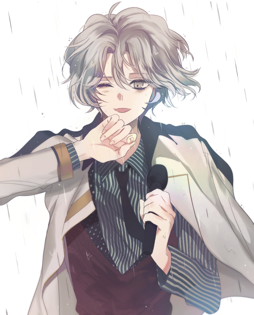 Safebooru - 1boy dear vocalist grey eyes grey hair highres holding ...