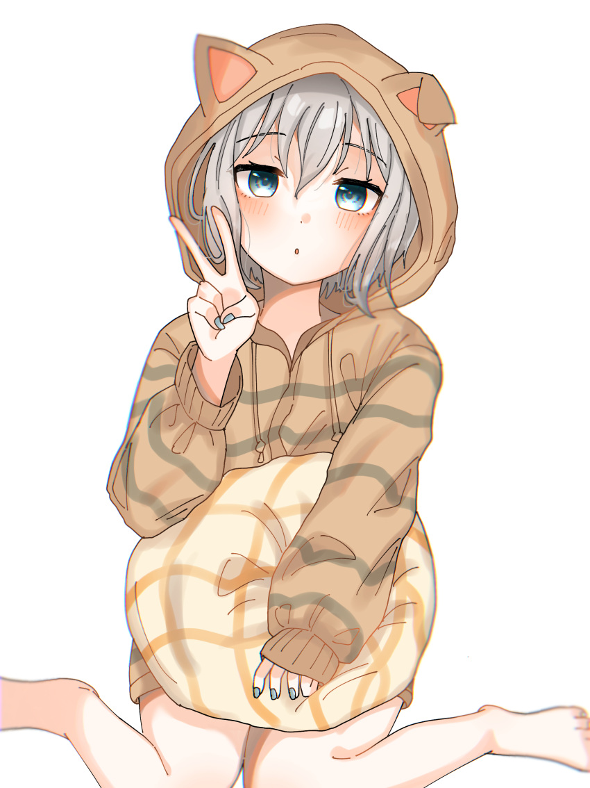 Safebooru - absurdres animal ear headwear aoba moca bang dream! barefoot blue nails blush grey ...