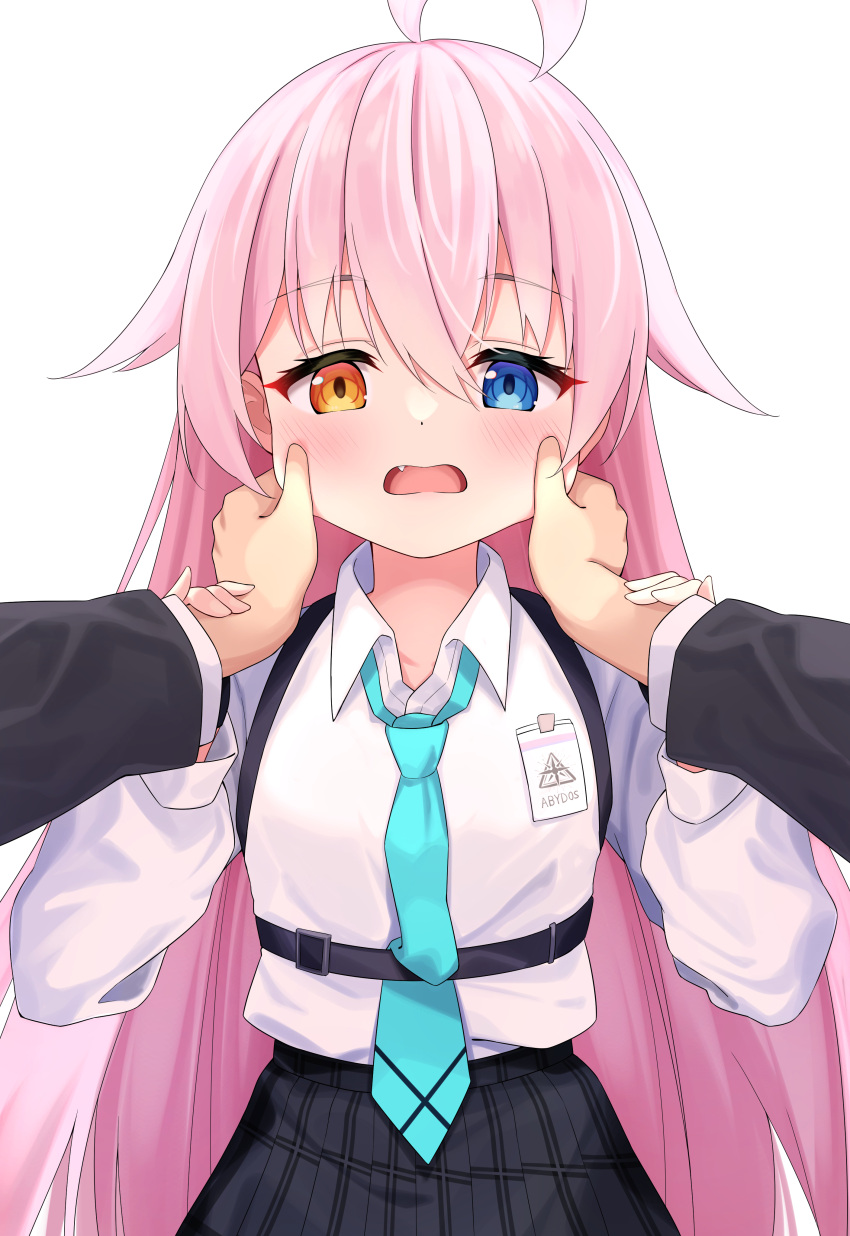 Safebooru - 1girl absurdres ahoge black skirt blue archive blue eyes blue necktie cheek pinching ...