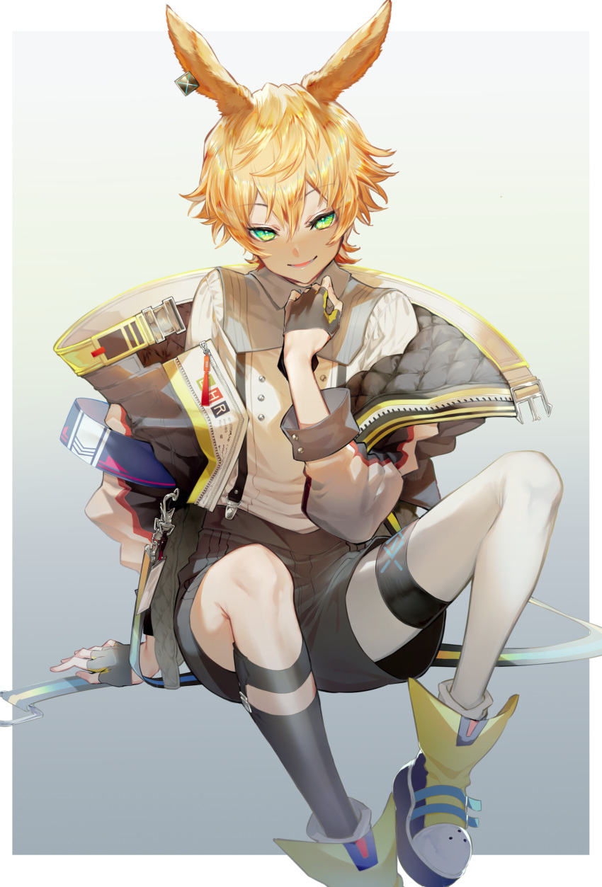 Safebooru - 1boy absurdres animal ears arknights bishounen black gloves fingerless gloves full ...