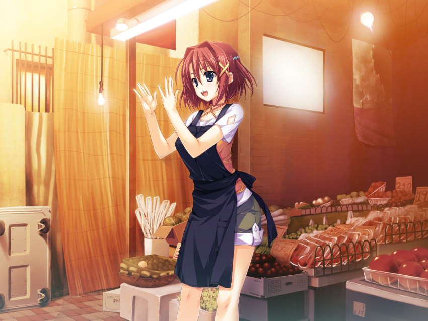 Safebooru - 1girl :d alpha (yukai na nakamatachi) apron bangs black apron blue eyes collarbone ...