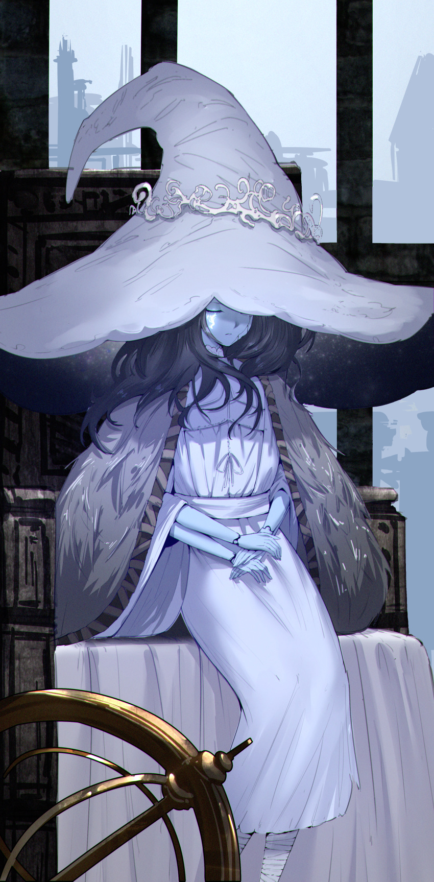 Safebooru - 1girl absurdres bangs blue skin breasts cloak colored skin ...