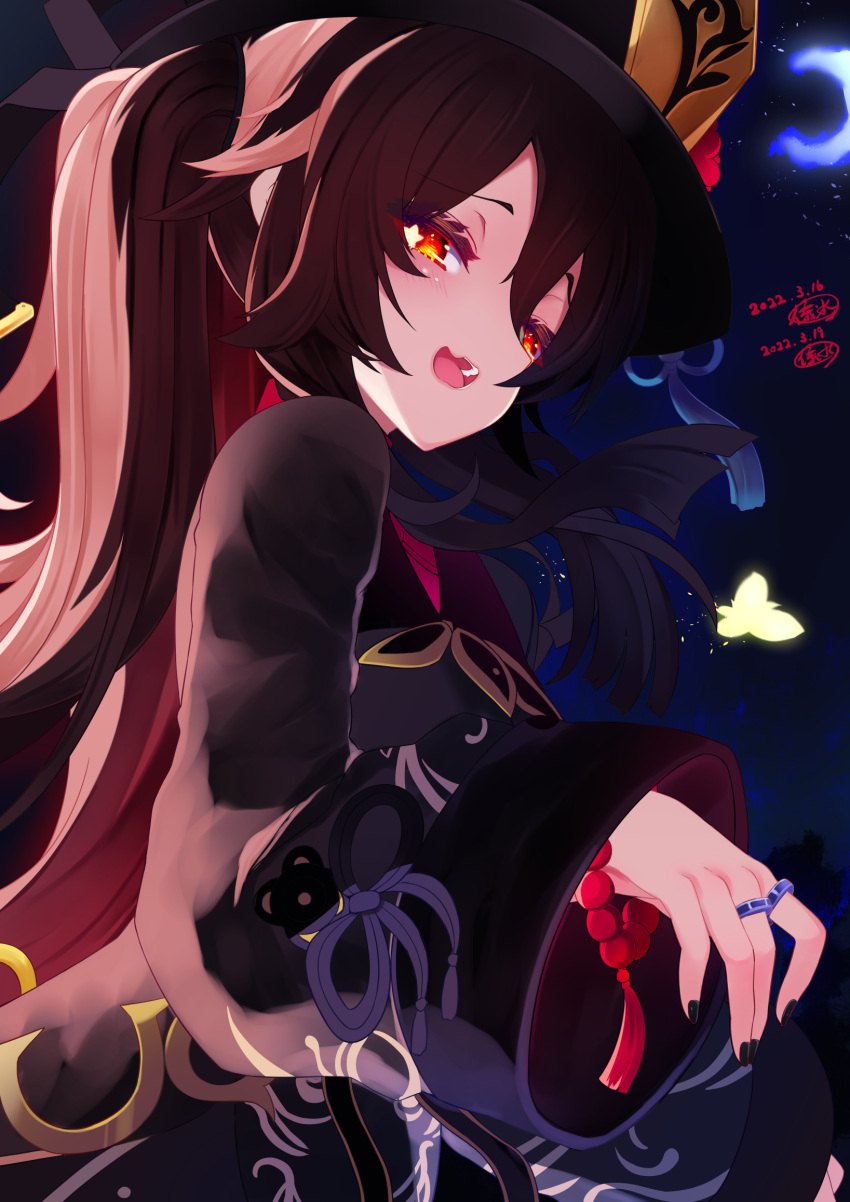 Safebooru - 1girl bead bracelet beads black headwear black nails bracelet brown hair bug ...