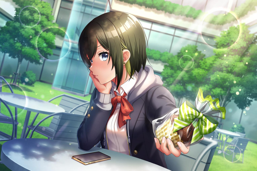 Safebooru - akashi maho blue eyes blush d4dj dress grey hair short hair | 3915876