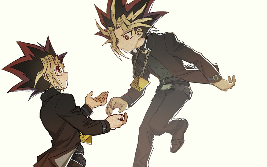 Safebooru - 2boys abaraya black hair duel monster dyed bangs feet out ...