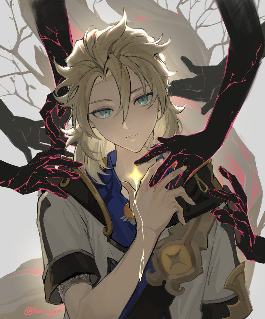 Safebooru - 1boy akabane yu albedo (genshin impact) aqua eyes bangs blue shirt branch coat ...