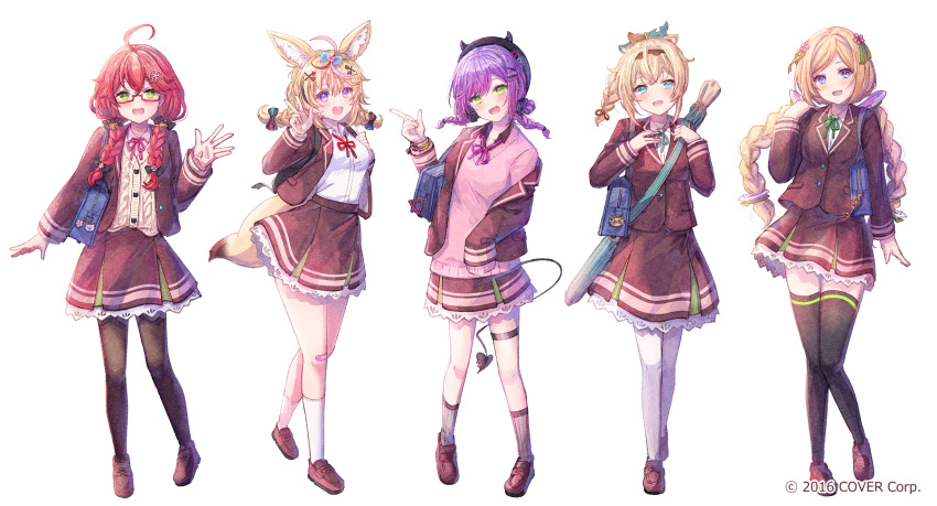 Safebooru - 5girls ahoge aki rosenthal animal ears aqua eyes aqua ribbon bag bandaid bandaid on ...