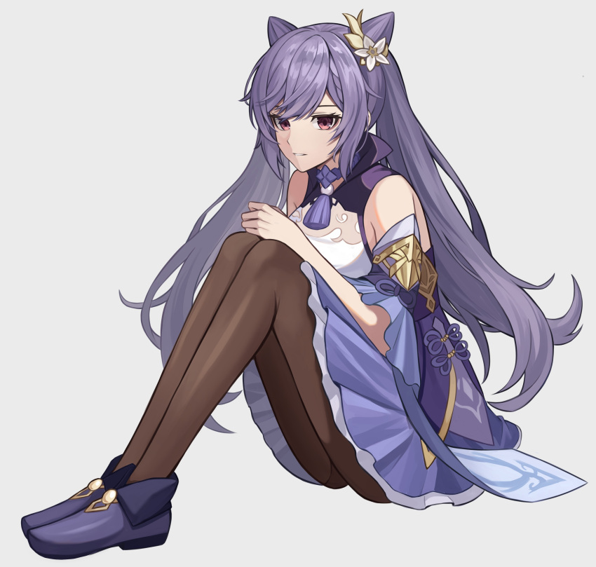 Safebooru - 1girl absurdres afri bangs black legwear detached sleeves flower full body genshin ...