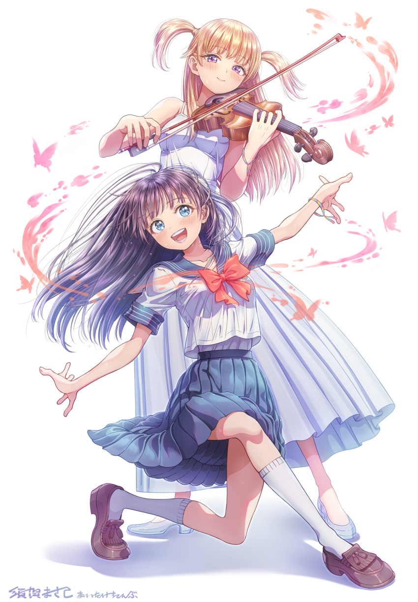 Safebooru - 2girls akebi-chan no serafuku akebi komichi armband black hair blonde hair blue eyes ...