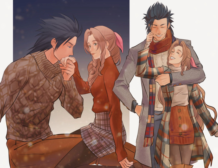 Safebooru - 1boy 1girl aerith gainsborough black hair braid braided ponytail brown hair final ...