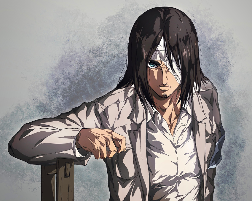 Safebooru - 1boy absurdres bandage over one eye brown hair cane collared shirt daisx (dais0115 ...
