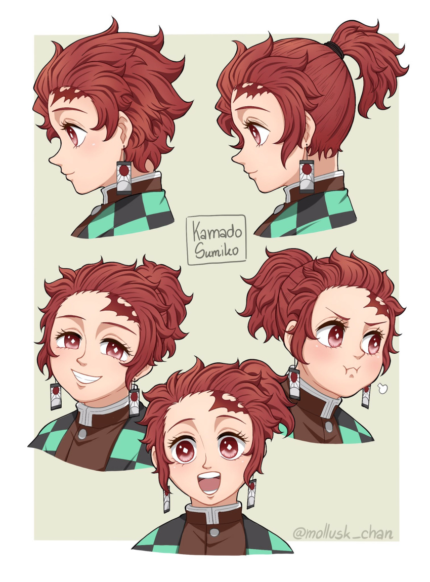 Safebooru - 1girl black hair brown hair checkered haori demon slayer ...