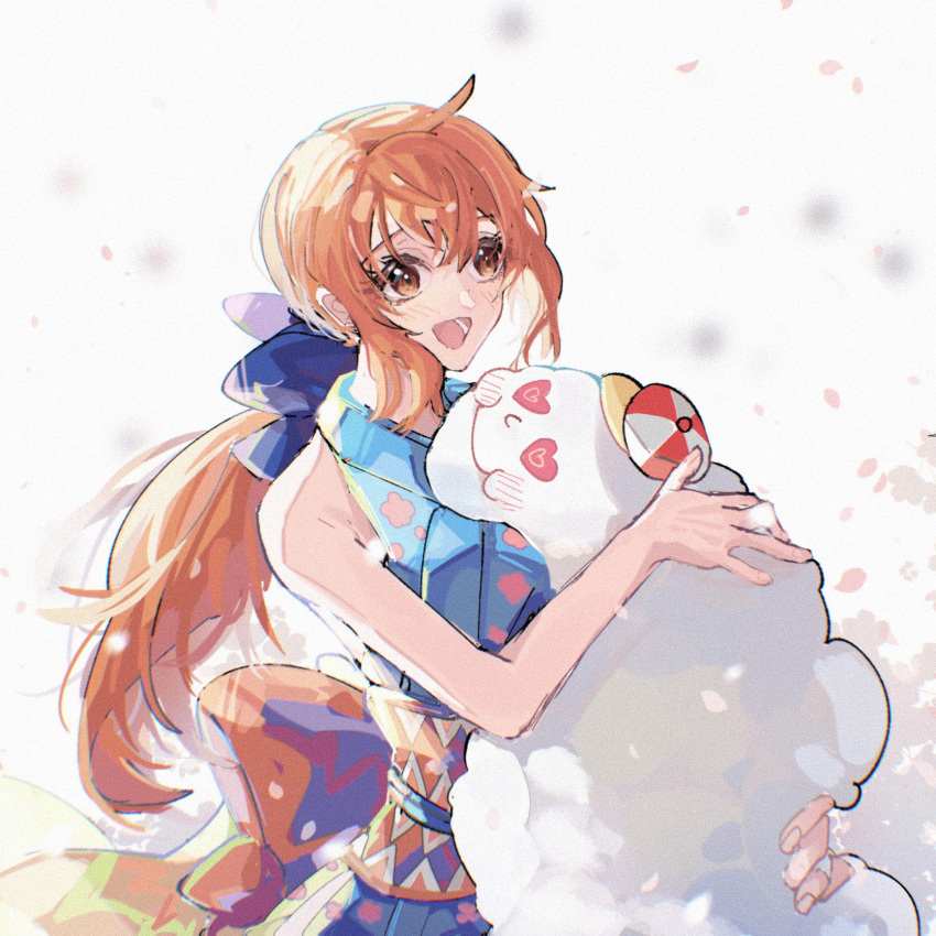 Safebooru - 1girl blue kimono blue ribbon blush bow clouds hair bow ...