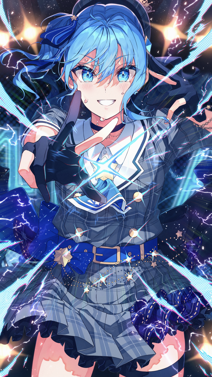 Safebooru - 1girl absurdres ascot belt beret blue eyes blue hair choker ...