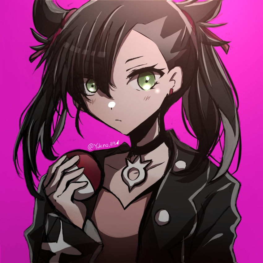 Safebooru - 1girl artist name black hair black jacket choker dot nose ...
