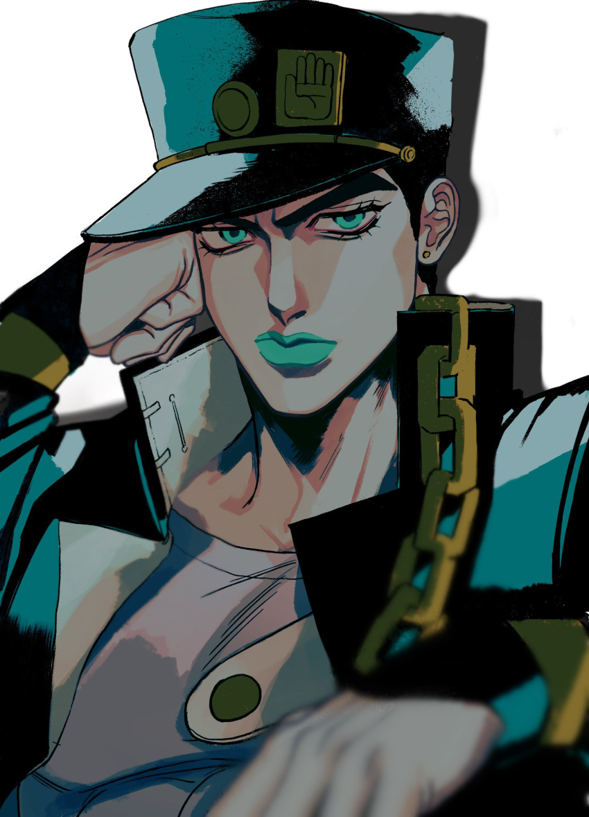 Safebooru - 1boy black hair blue eyes blue lips chain gakuran hat ...