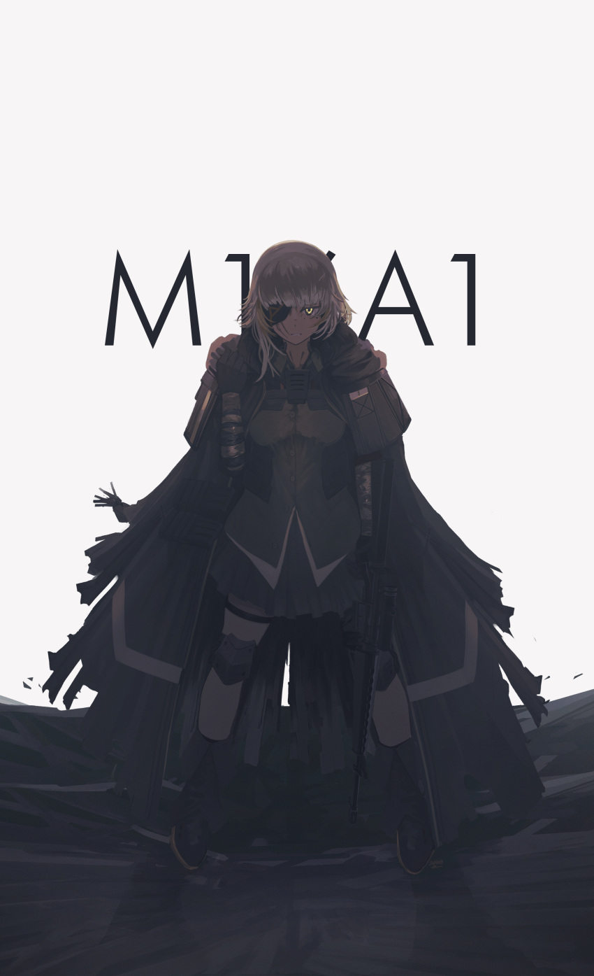 Safebooru - 1girl absurdres assault rifle black gloves black skirt blonde hair character name ...