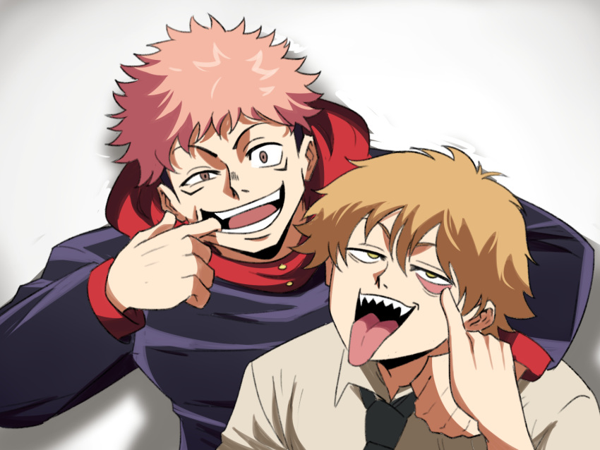 Safebooru - 2boys :d akanbe blonde hair brown eyes chainsaw man ...