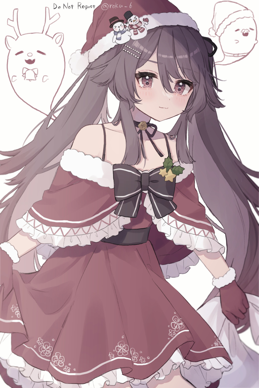 Safebooru - 1girl absurdres brown hair christmas colored tips dress ...