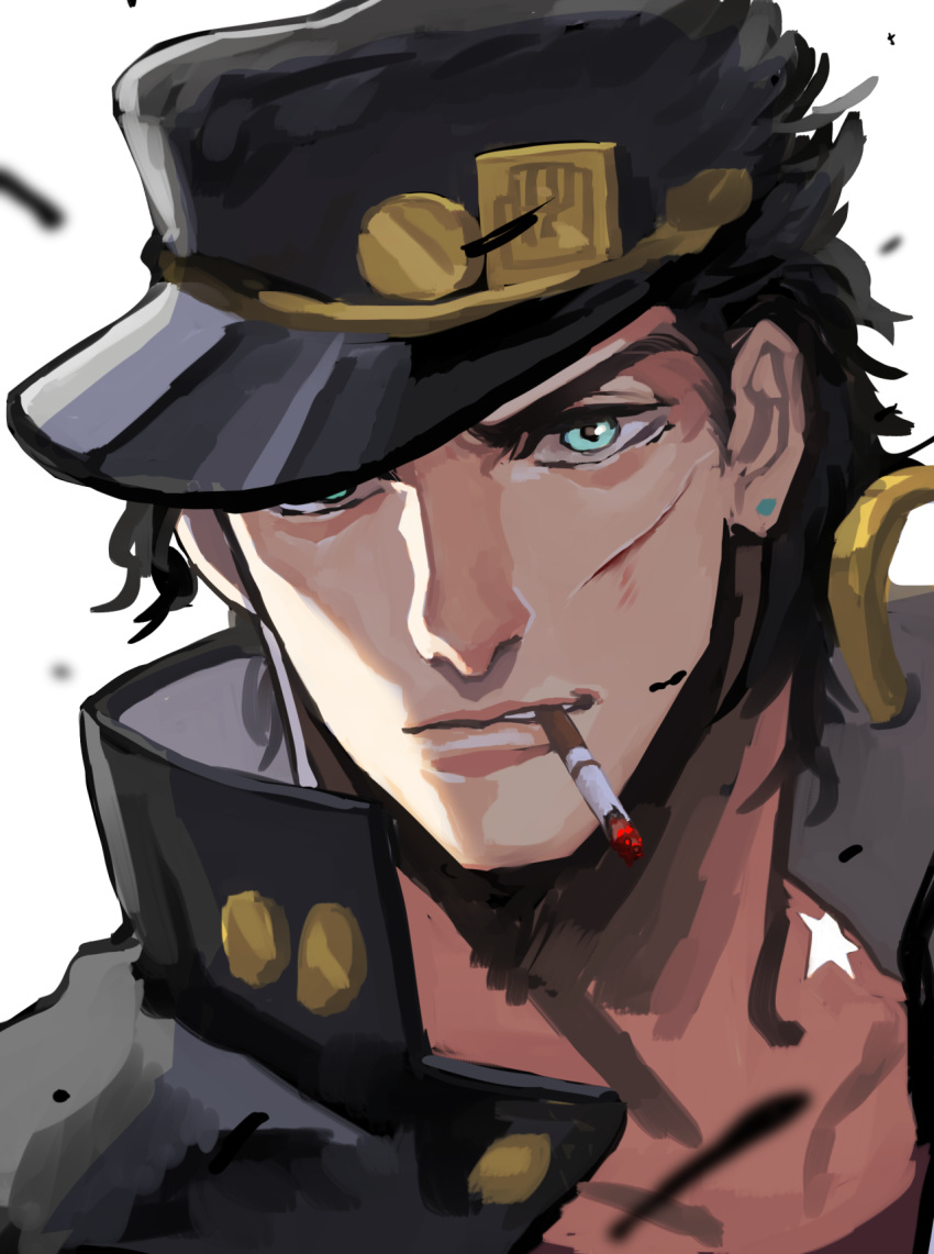 Safebooru - 1boy birthmark black hair blue eyes chain cigarette ...