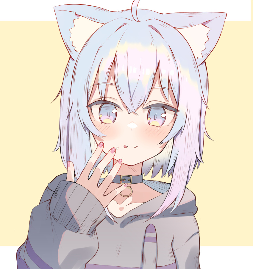 Safebooru - 1girl :p absurdres animal ear fluff animal ears bangs black choker black hoodie blue ...