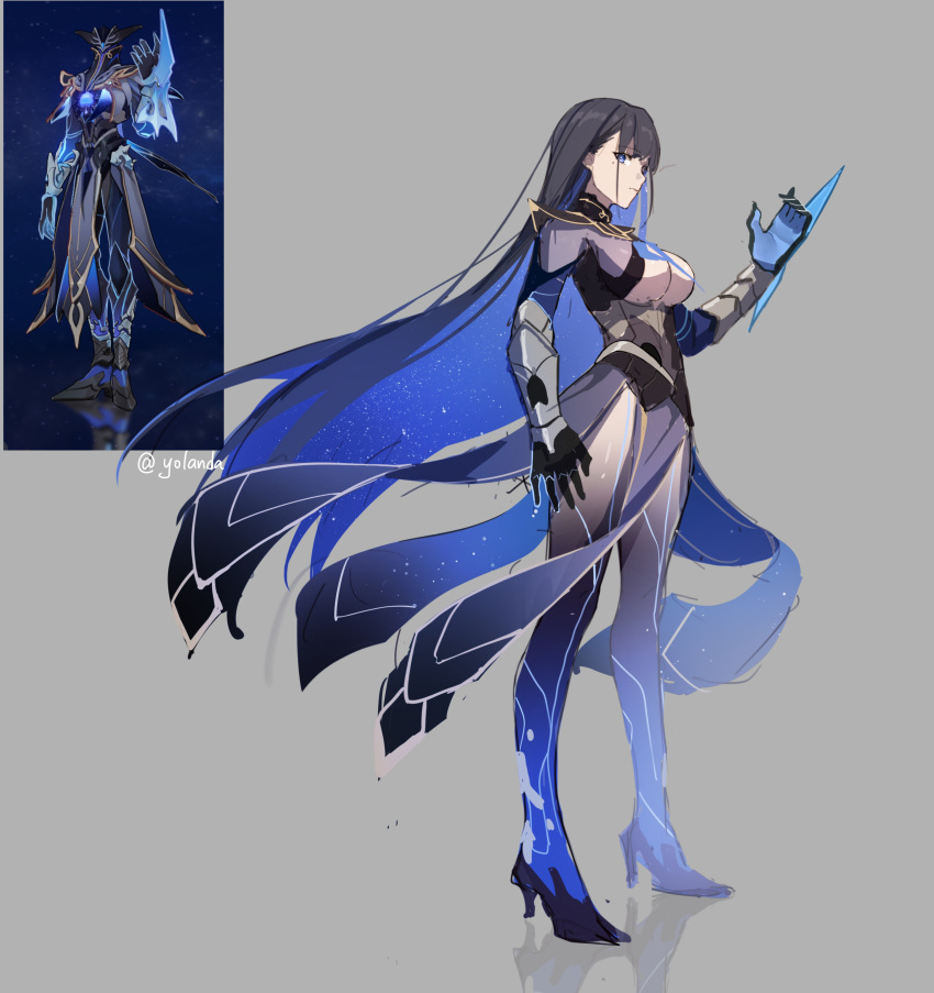 Safebooru - 1girl absurdres abyss herald (genshin impact) armor black hair blue eyes blue hair ...