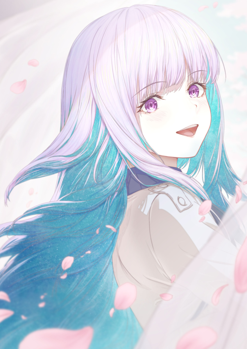 Safebooru - 1girl :d absurdres asada7101 bangs blue hair colored inner ...