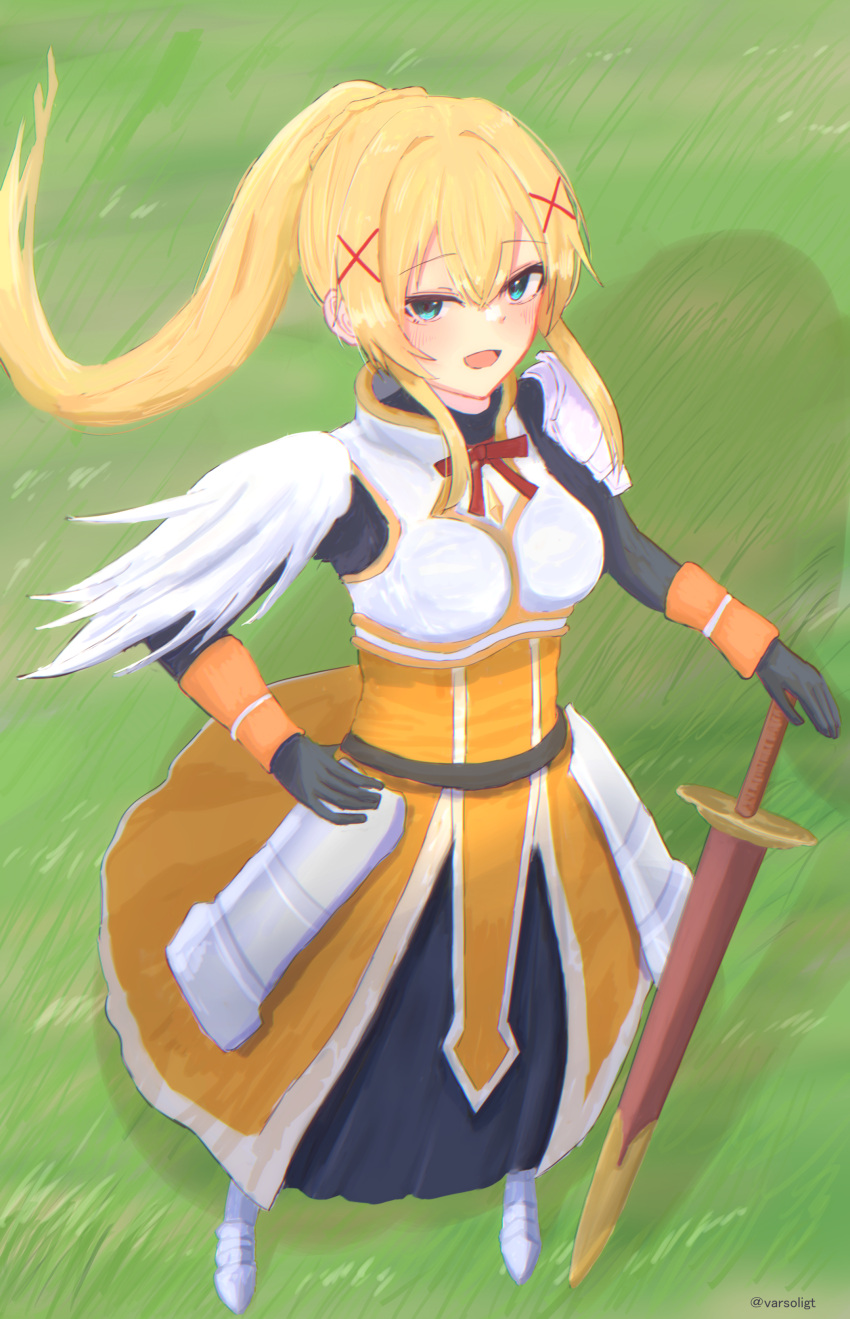 Safebooru - 1girl absurdres armor bangs black gloves blonde hair blue eyes blush darkness ...