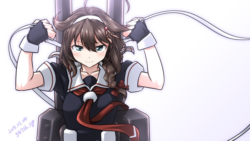 Safebooru - 1girl 547th sy ahoge black gloves black hair black serafuku blue eyes braid cannon ...