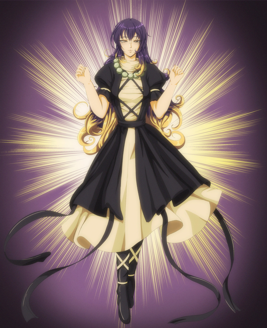 Safebooru - 1girl absurdres bead necklace beads black dress black footwear blonde hair boots ...