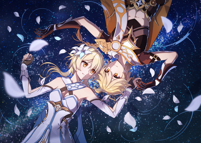 Safebooru - 1boy 1girl absurdres aether (genshin impact) ahoge bangs bare shoulders blonde hair ...