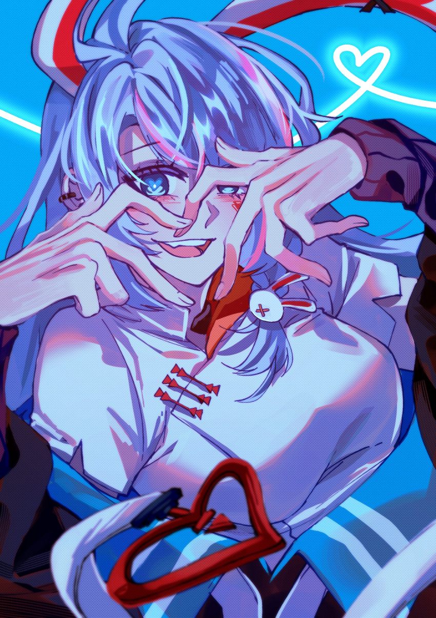 Safebooru - 1girl absurdres animal ears azura cecillia bangs black jacket blue background blue ...