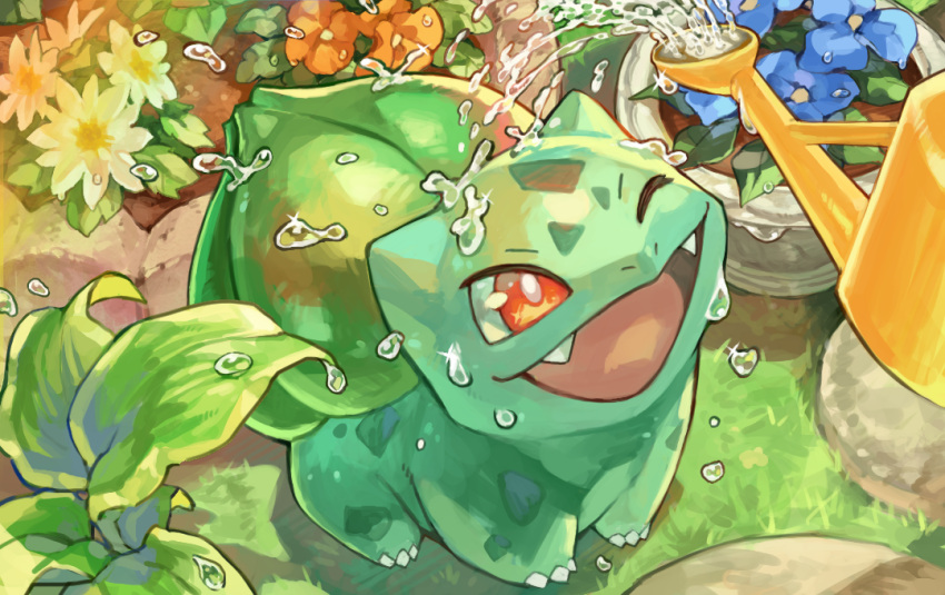 Safebooru - ;d blue flower bright pupils bulbasaur claws commentary ...
