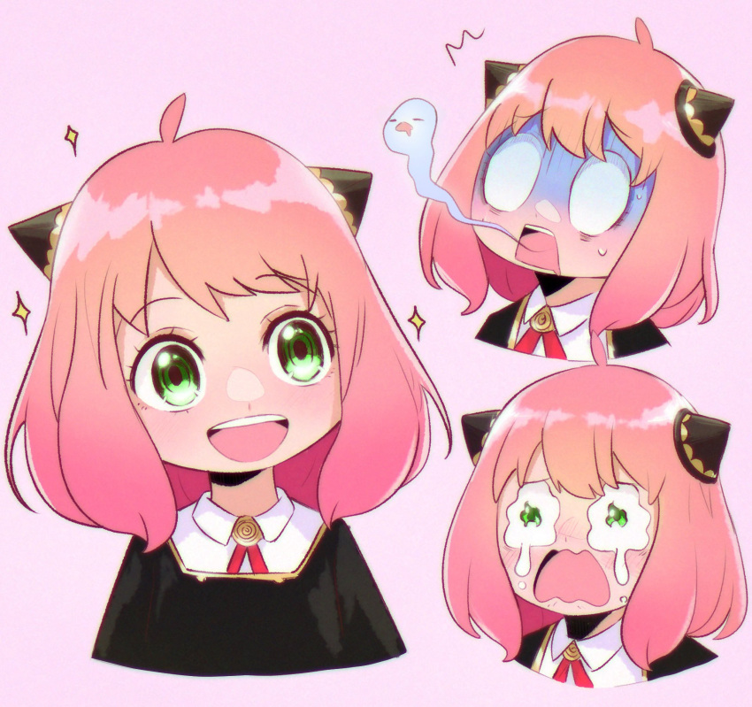 Safebooru - 1girl :d ahoge anya (spy x family) bangs black dress blush commentary cropped torso ...