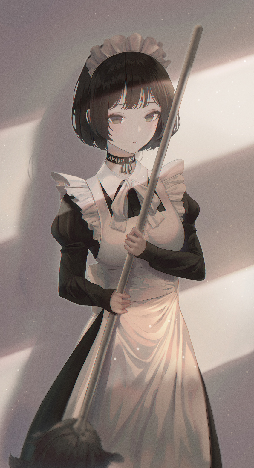 Safebooru - 1girl absurdres apron black hair bow choker breasts brown ...