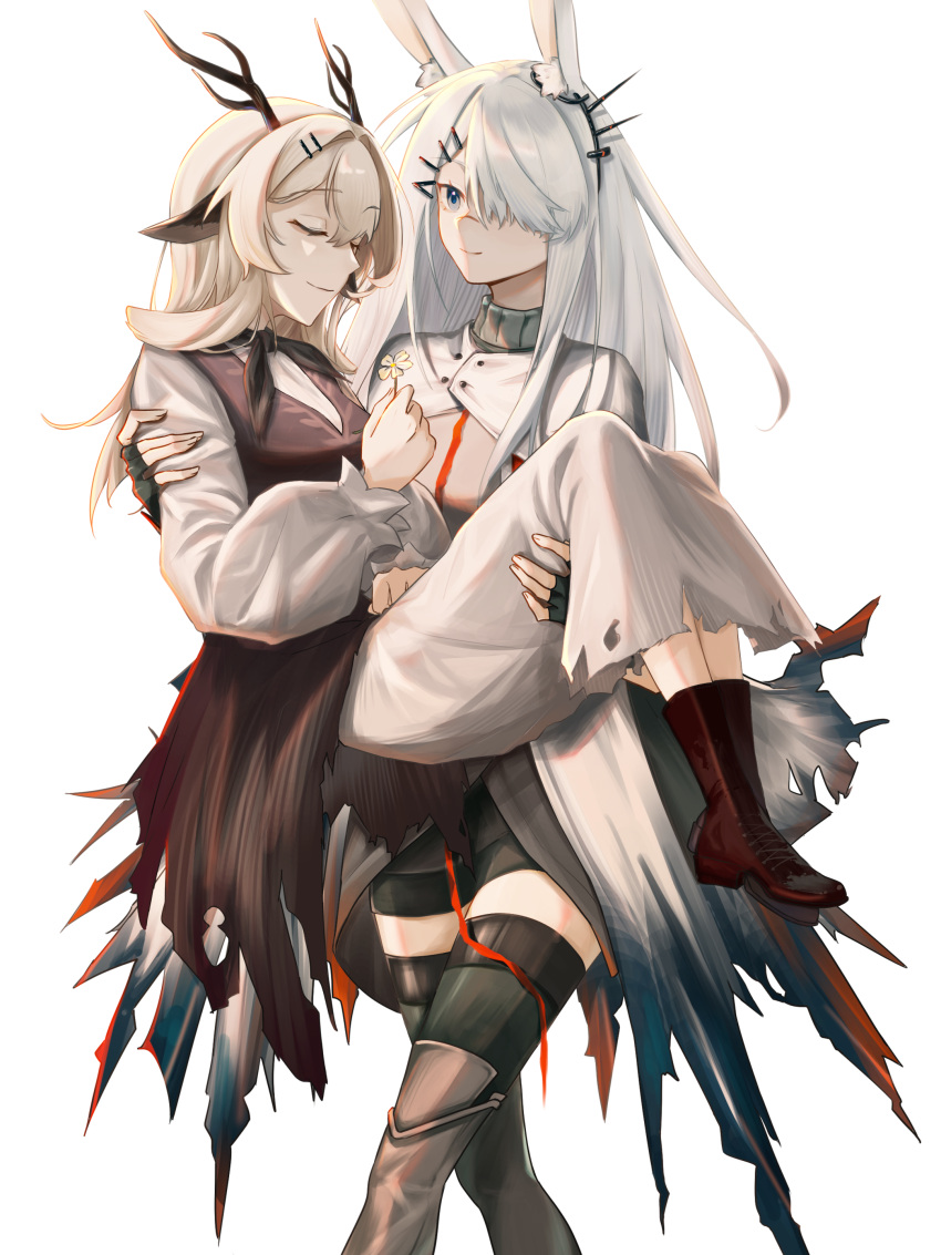 Safebooru - 2girls absurdres alina (arknights) animal ears antlers arknights black dress black ...