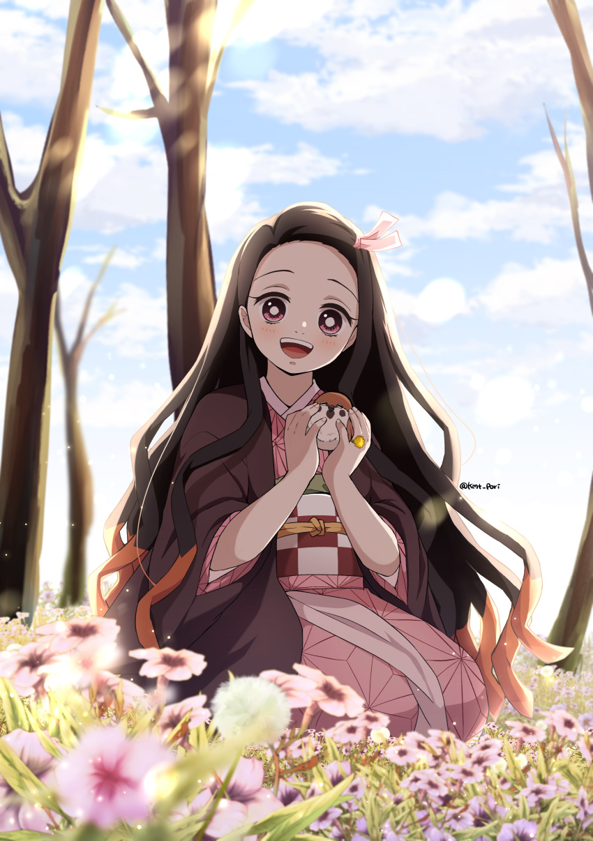 Safebooru - 1girl absurdres bird black hair flower gradient hair hair ...