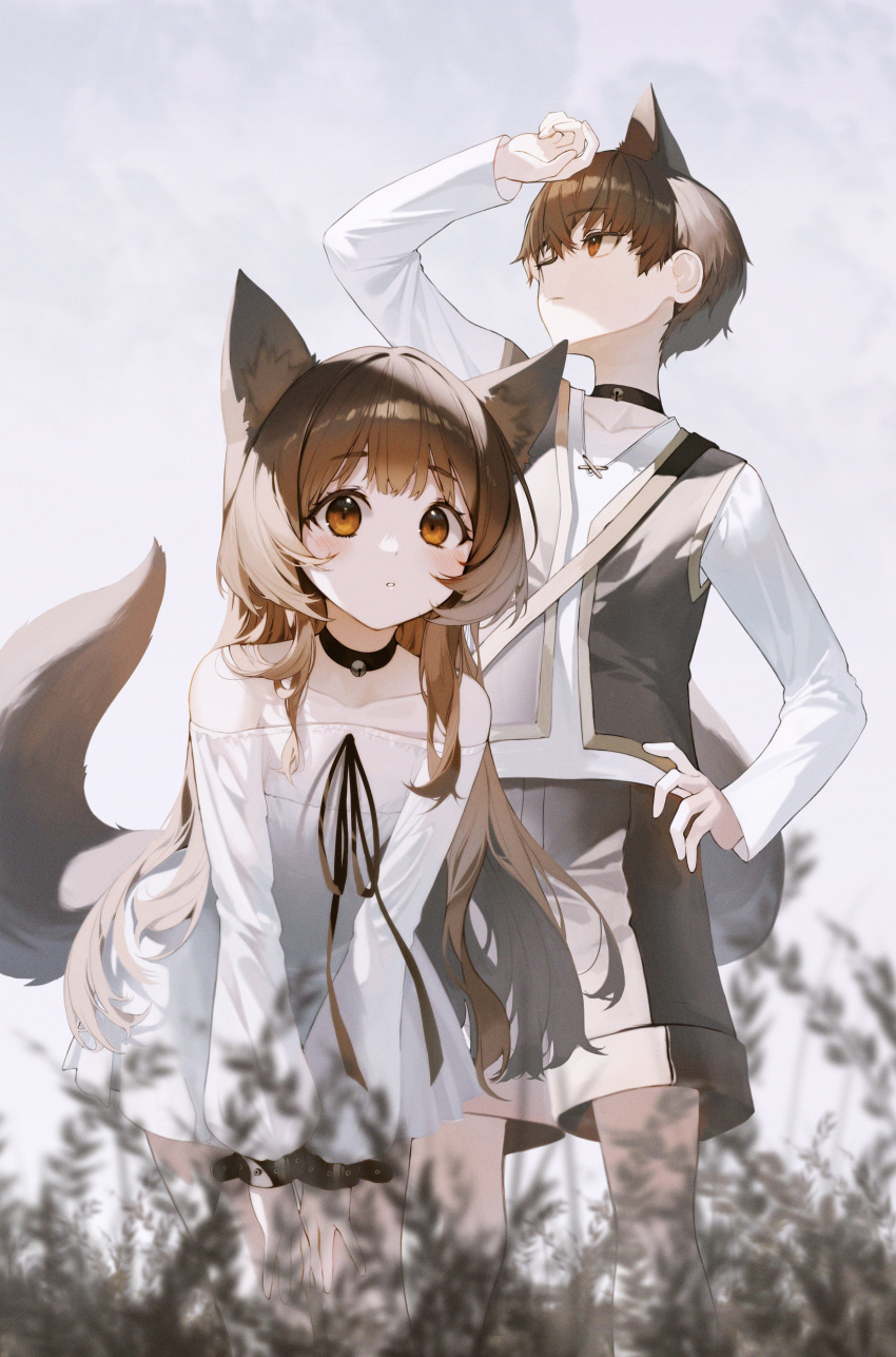 Safebooru - 1boy 1girl :| absurdres animal ear fluff animal ears black choker black pants black ...