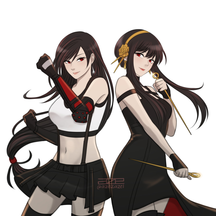 Safebooru - 2girls absurdres azezazel black dress black gloves black hair black legwear black ...