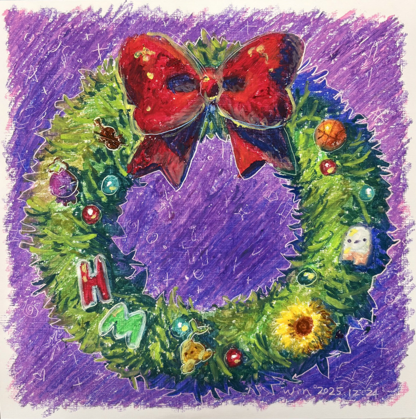 Safebooru - bow christmas ornaments christmas wreath commentary english ...
