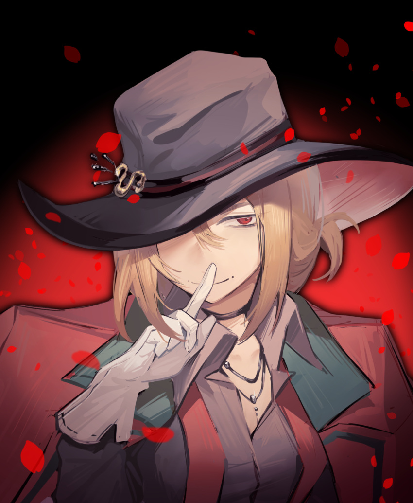 Safebooru - 1girl black background black hat black shirt blonde hair ...