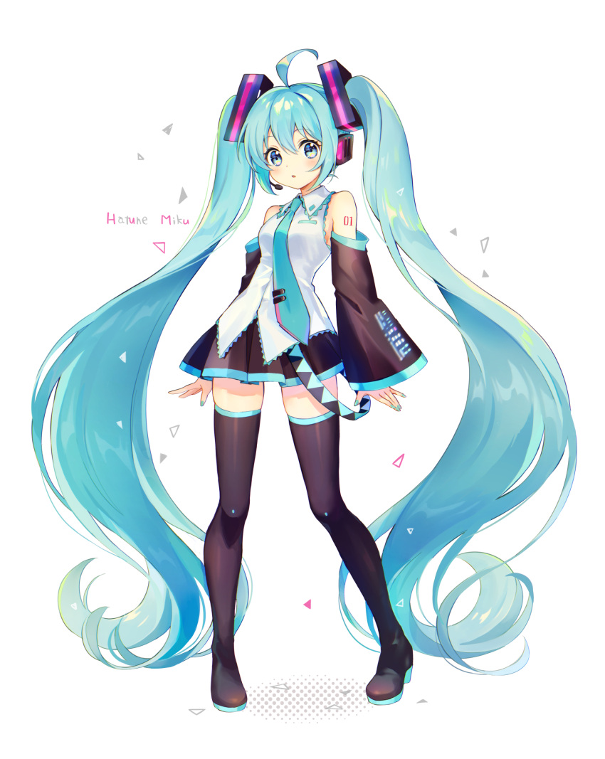 Safebooru - 1girl aqua hair aqua nails aqua necktie arms at sides bare shoulders belt black ...