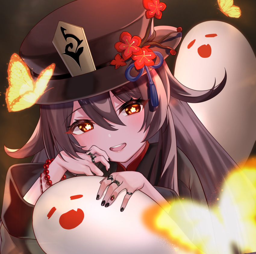 Safebooru - 1girl bangs black headwear black nails brown eyes brown hair brown shirt bug ...