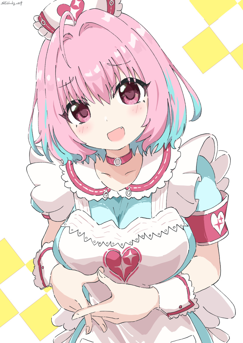 Safebooru - 1girl absurdres ahoge apron aqua dress aqua hair armband ...